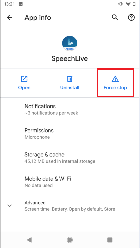 How to force close SpeechLive app in Android – Knowledge Base